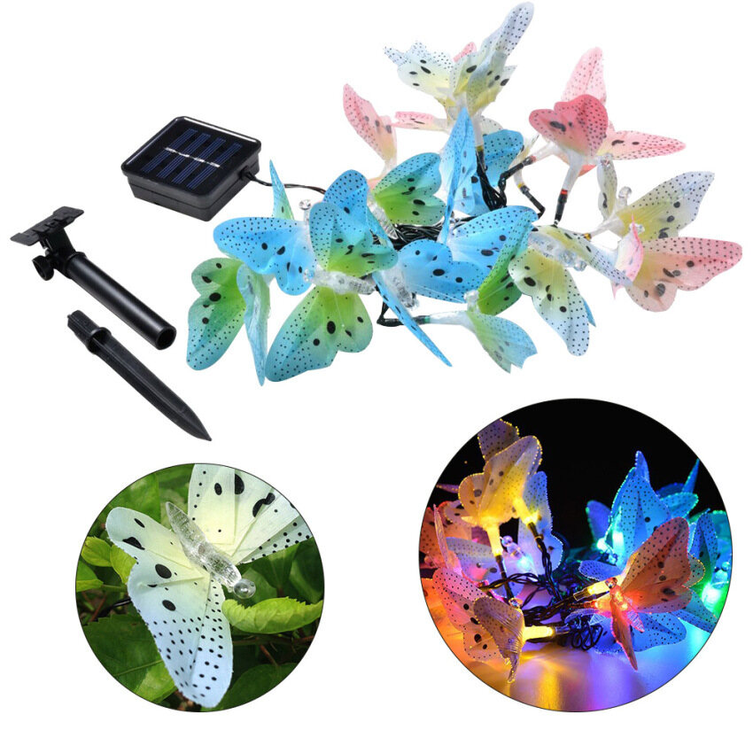 12 Led Solar Powered Butterfly Fiber Optic Fairy String Lights ...