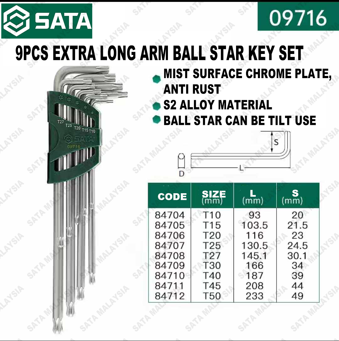 SATA Hex Key Set Ball Point Hex Key Set Arm Key Set Long/Extra Long ...
