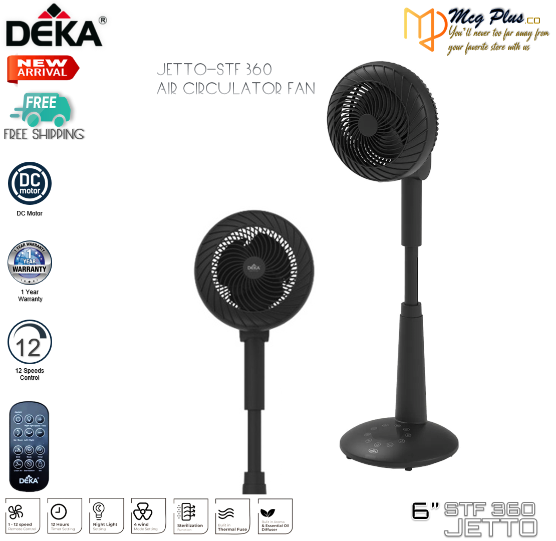 DEKA JETTO-STF360 Air Circulator Fan 6" DC Motor Stand Fan / Table Fan ...