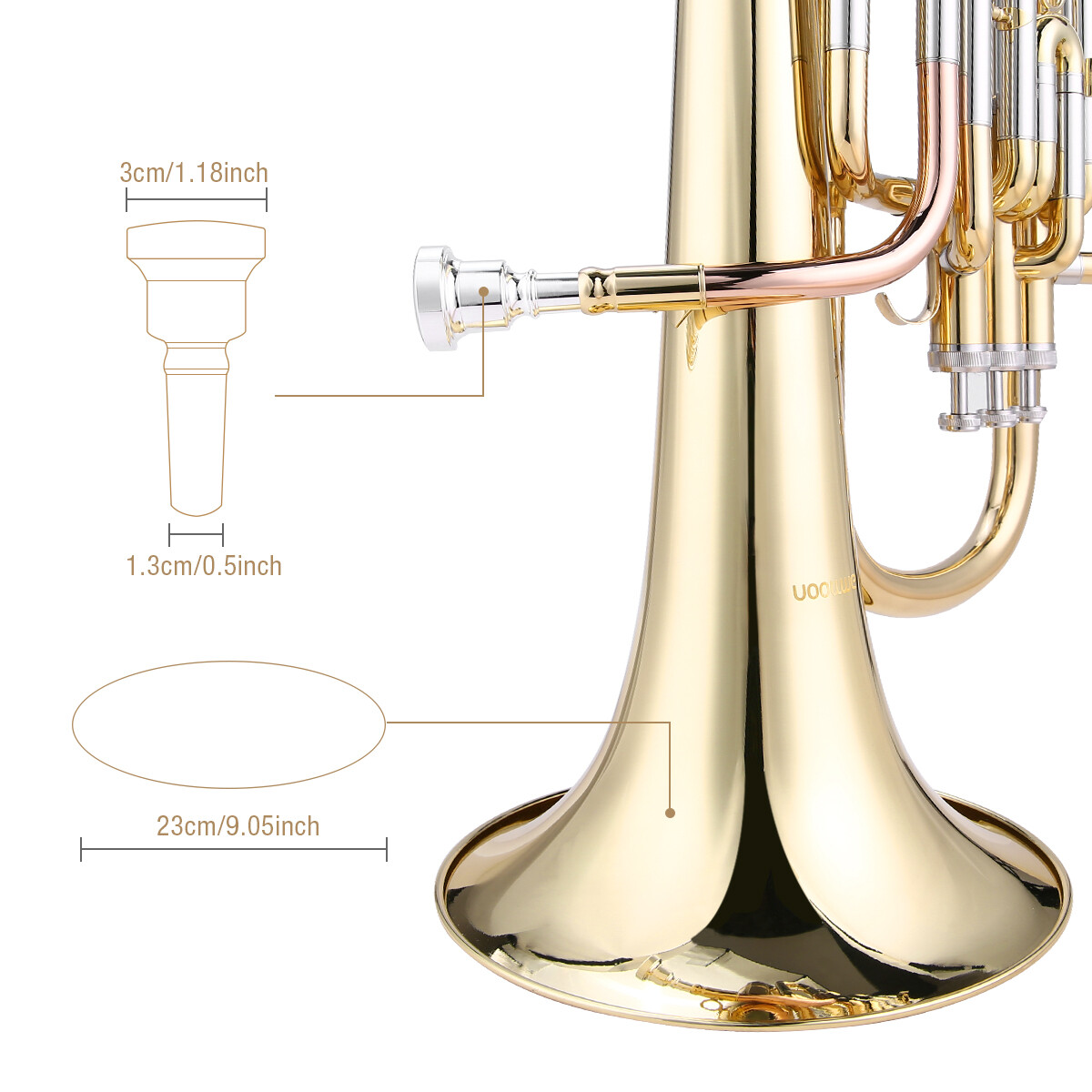 Brass B Flat Baritone Horn Bb Piston-Style Gold Lacquer Surface Wind ...