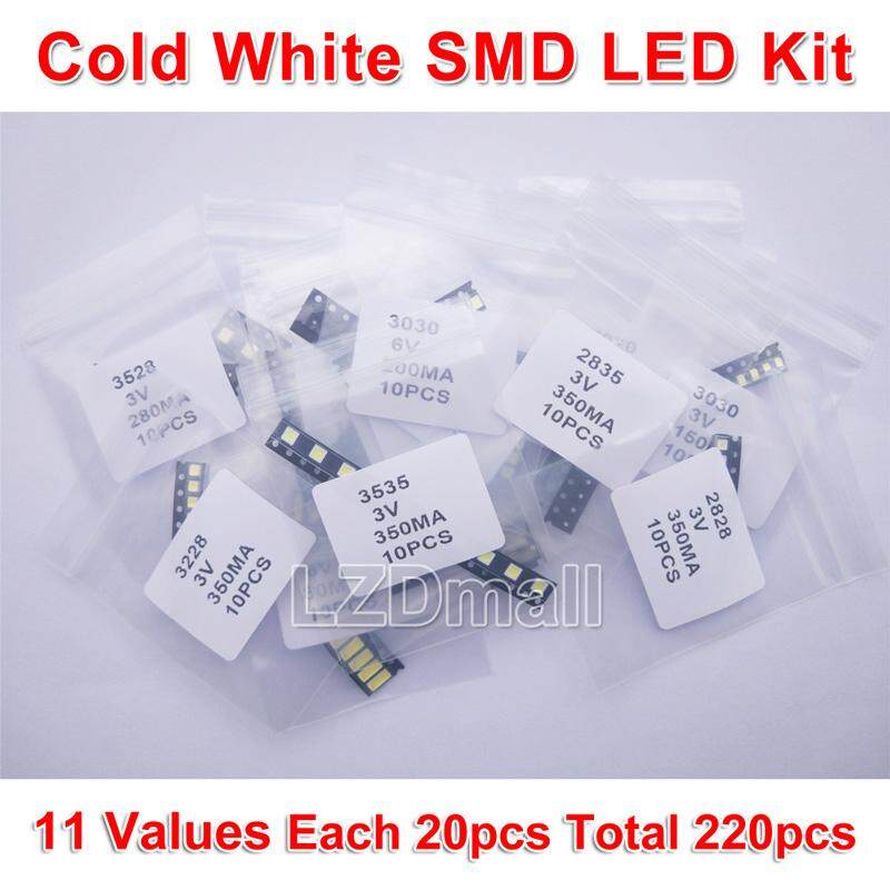 220 ชิ้น/ล็อต SMD LED Kit 1W 2W 3V 6V เย็นสีขาว 11 ค่า x 20pcs = 220pcs ...