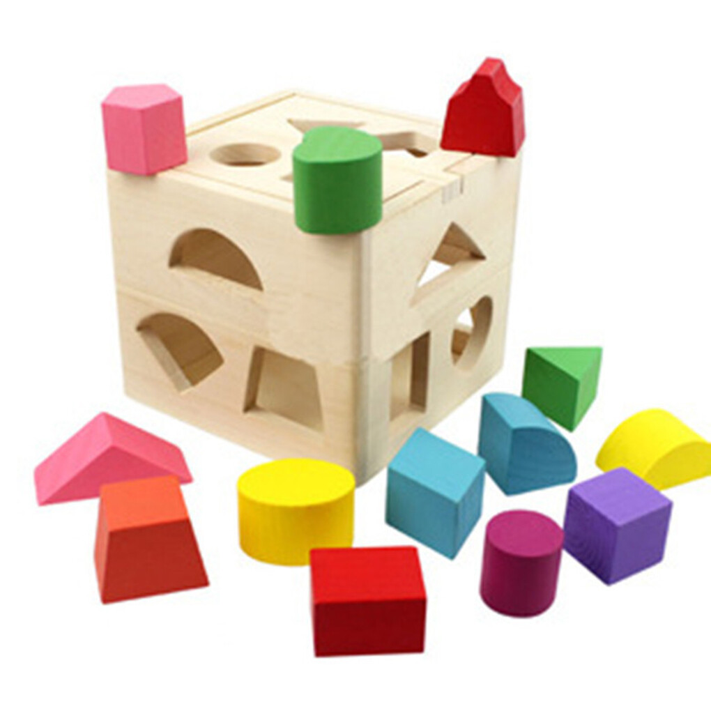 13 Holes Children Educational Box Wooden Building Blocks Toddler ...