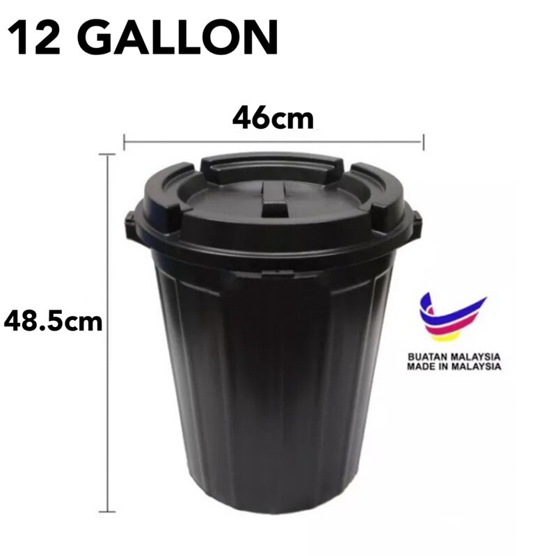 FELTON (12 Gallon) Plastic Garbage Dustbin With Cover / Black Dustbin ...