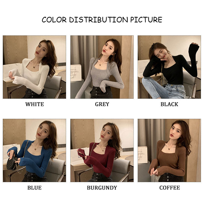 Zebina ใหม่ฤดูใบไม้ร่วง2021อารมณ์เกาหลีปลอมสองชิ้น U-คอสลิมฟิตเสื้อกัน ...