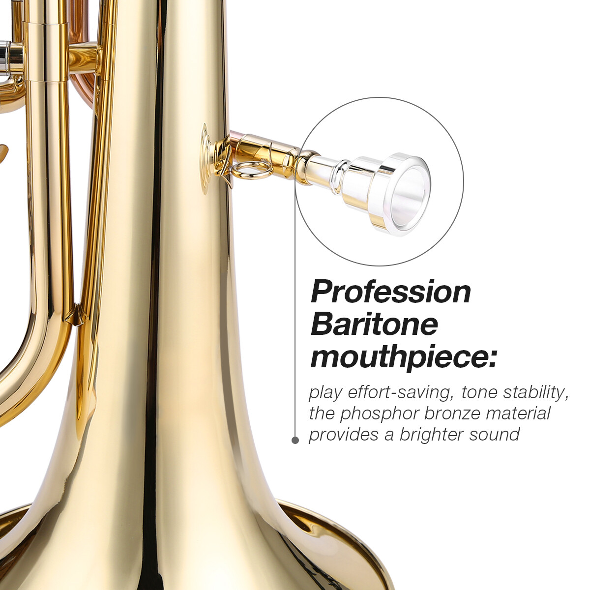 Brass B Flat Baritone Horn Bb Piston-Style Gold Lacquer Surface Wind ...