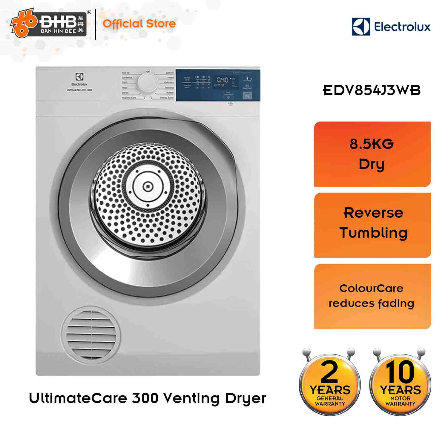 Electrolux EDV854J3WB 8.5kg UltimateCare 300 Venting Dryer ColourCare ...