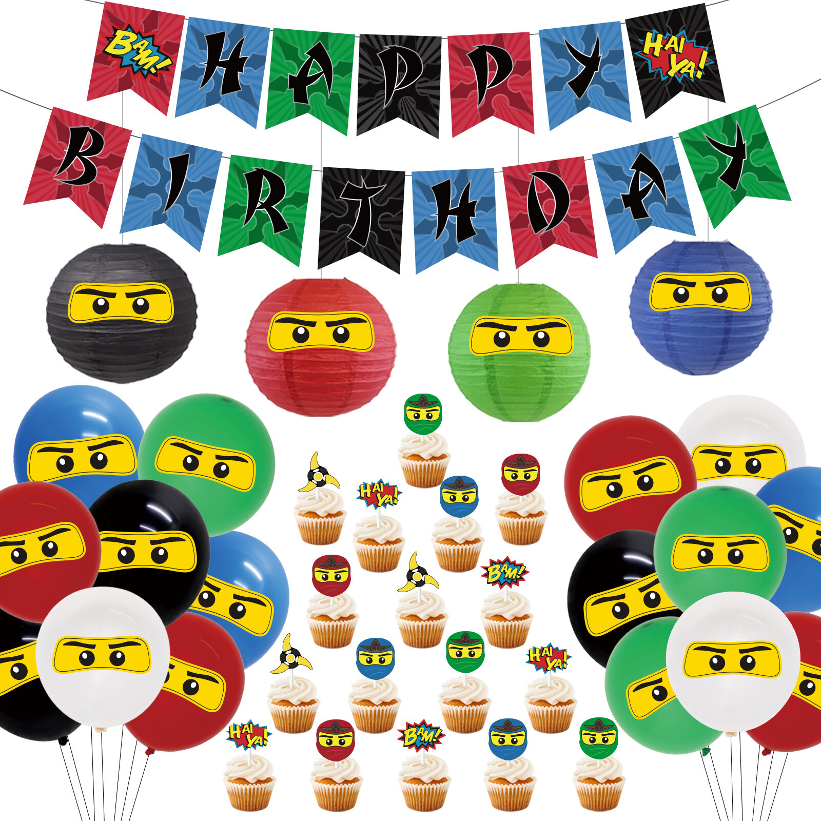 JOLLYBOOM Ninja Birthday Party Decorations Happy Birthday Banner ...