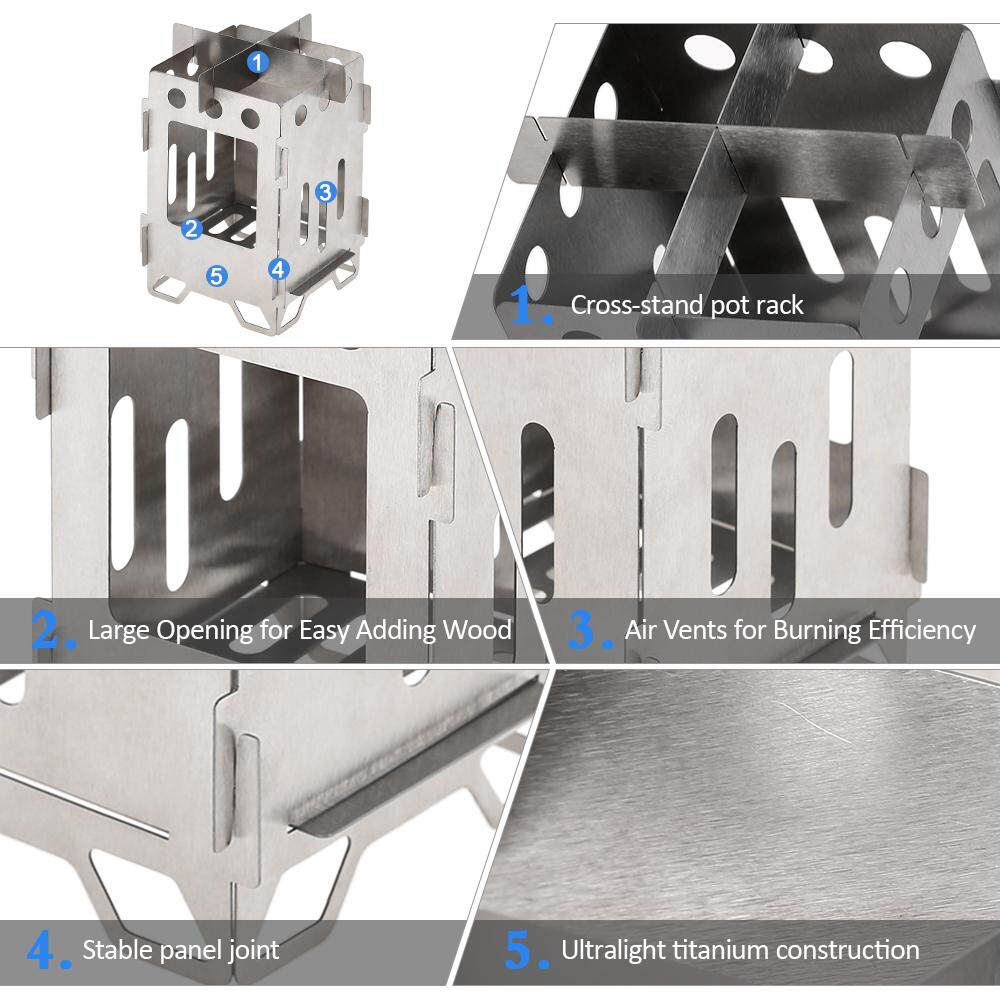 TOMSHOO Titanium Folding Camping Stove Ultralight Outdoor Wood Burning ...