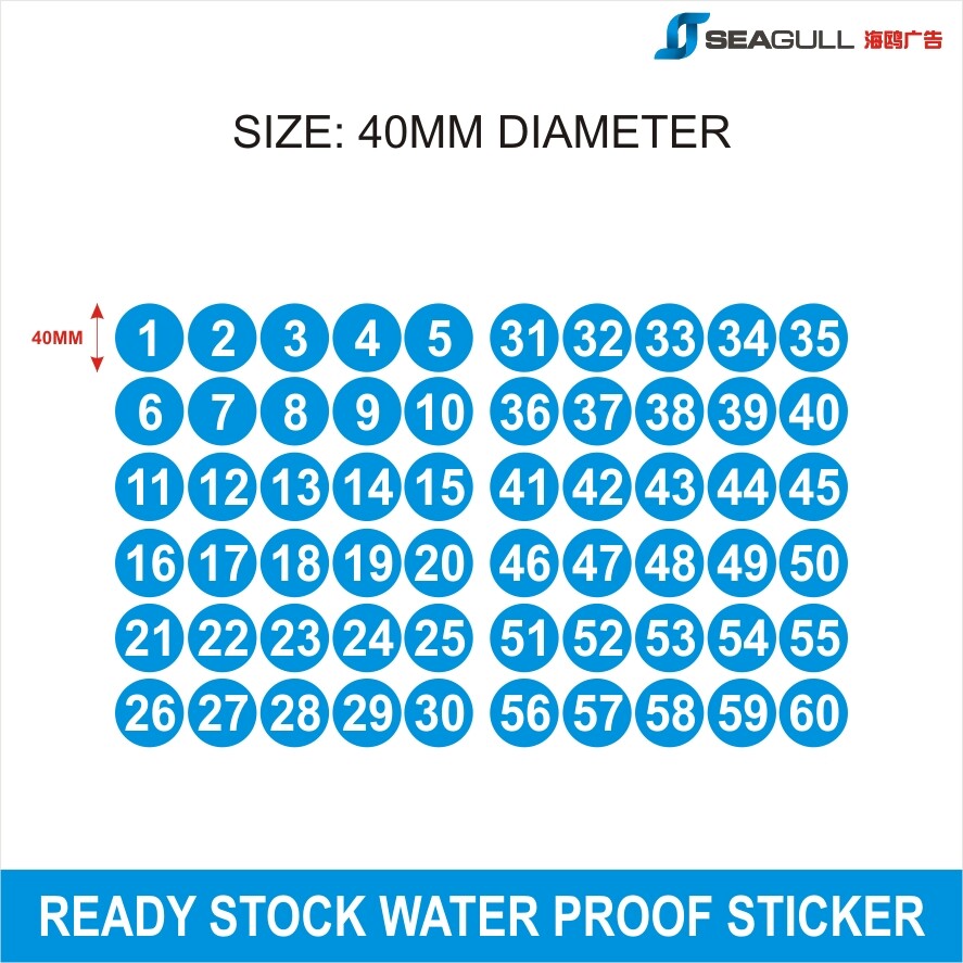 40mm Number Sticker 123 Sticker Nombor Table Number Pelekat Meja Label ...