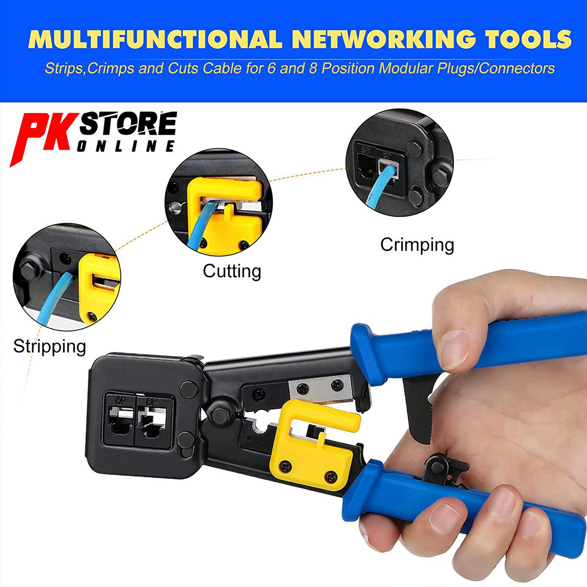 RJ45 CRIMPING TOOL RATCHET WHEEL THROUGH HOLE CABLE CLAMP CAT5 CAT5E ...