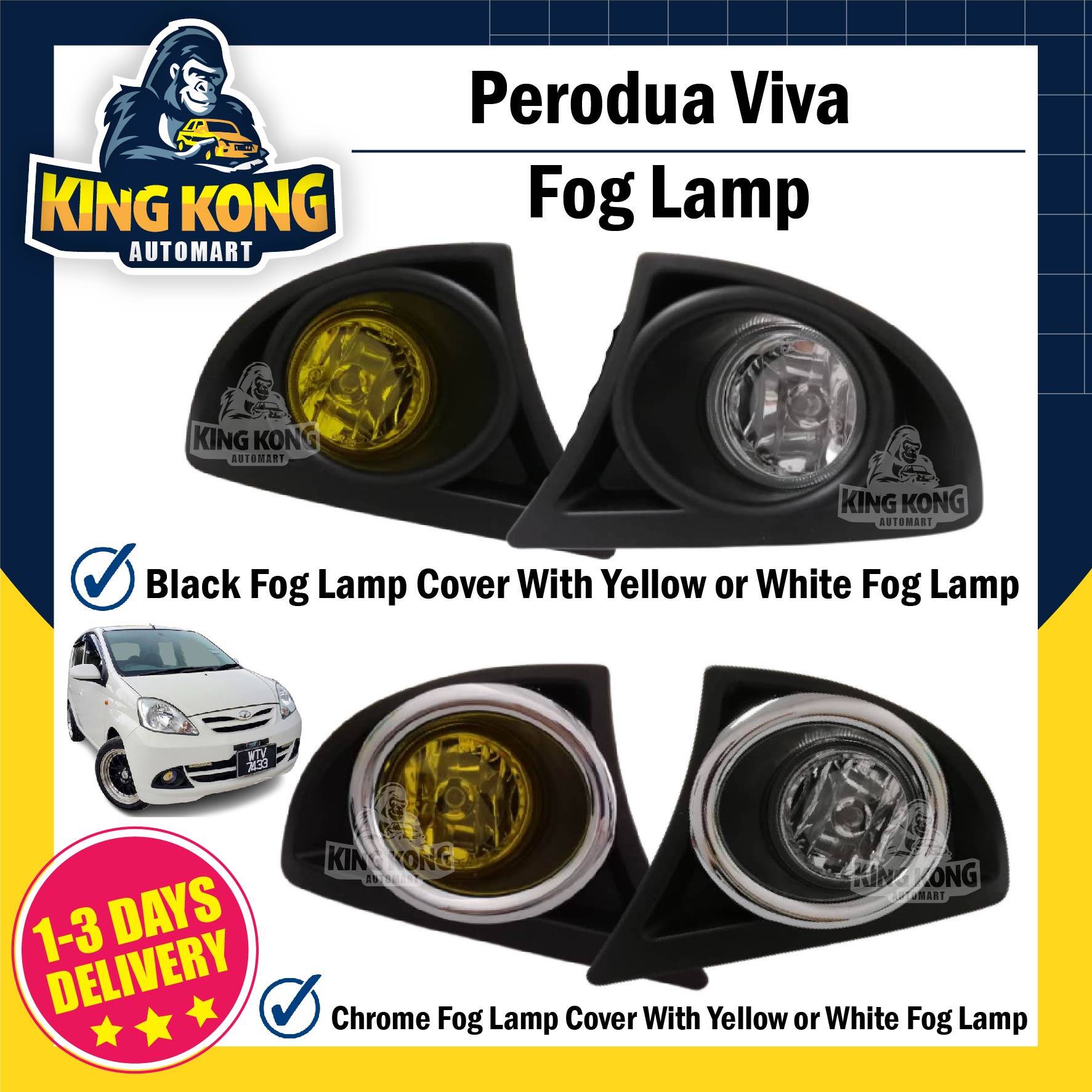 Perodua Viva Fog Lamp Cover with fog lamp (BLACK/CHROME) Viva Spotlight ...