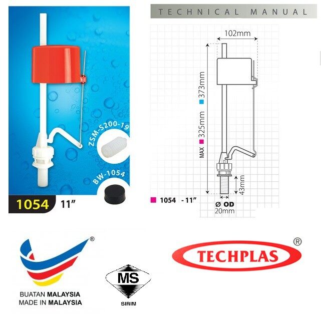 TECHPLAS Compact Bottom Inlet Valve + Stainless Steel Rod c/w 11" stand ...