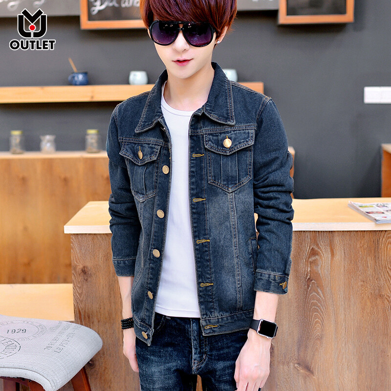 Outlet Men's Pocket Square Collar All-match Jacket Slim Korean Casual ...