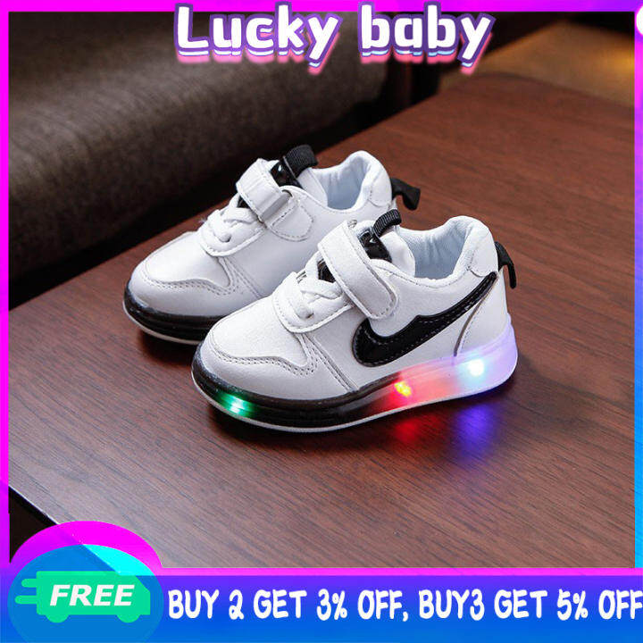 Children Sneakers Classic Fashion Led Boys Sneaker Baby LED Shoes White ...
