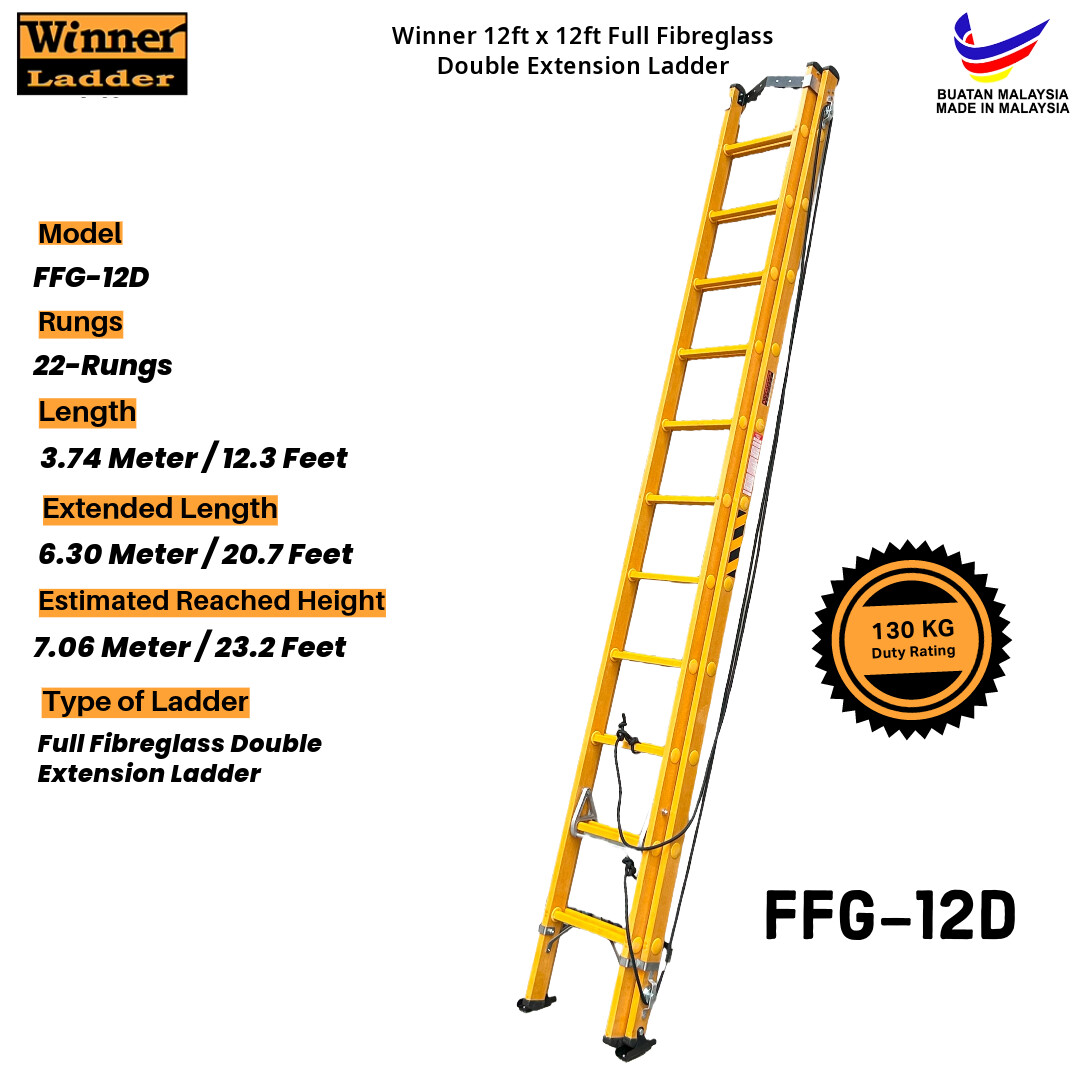 Winner Full Fibreglass Double Extension Ladder 8ft x8ft 10ft x 10ft ...