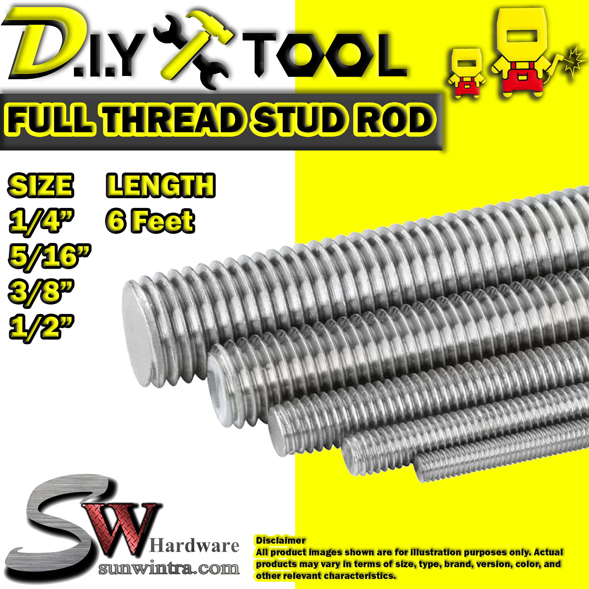 [SW Hardware] Galvanized Zinc Plated Metal Stud Rod Mild Steel x 6 Feet ...