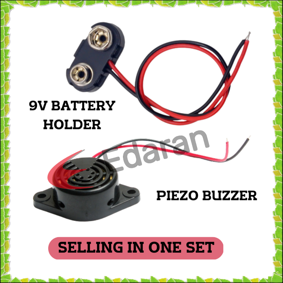 PIEZO ELECTRONIC BUZZER BEEP TONE ALARM C/W 9V BATTERY HOLDER / 9V ...