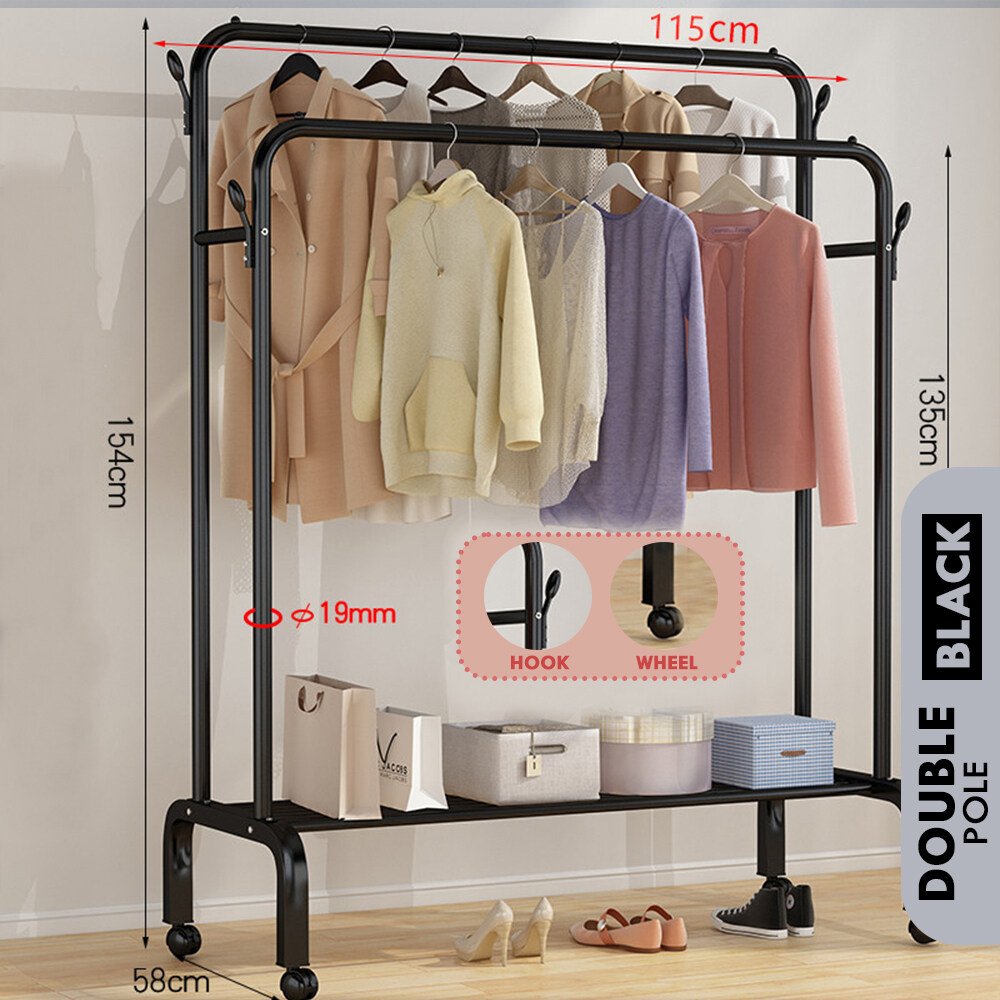 Strong Steel Structure Heavy Duty Double Rod Clothing Hanger Rack Cloth ...