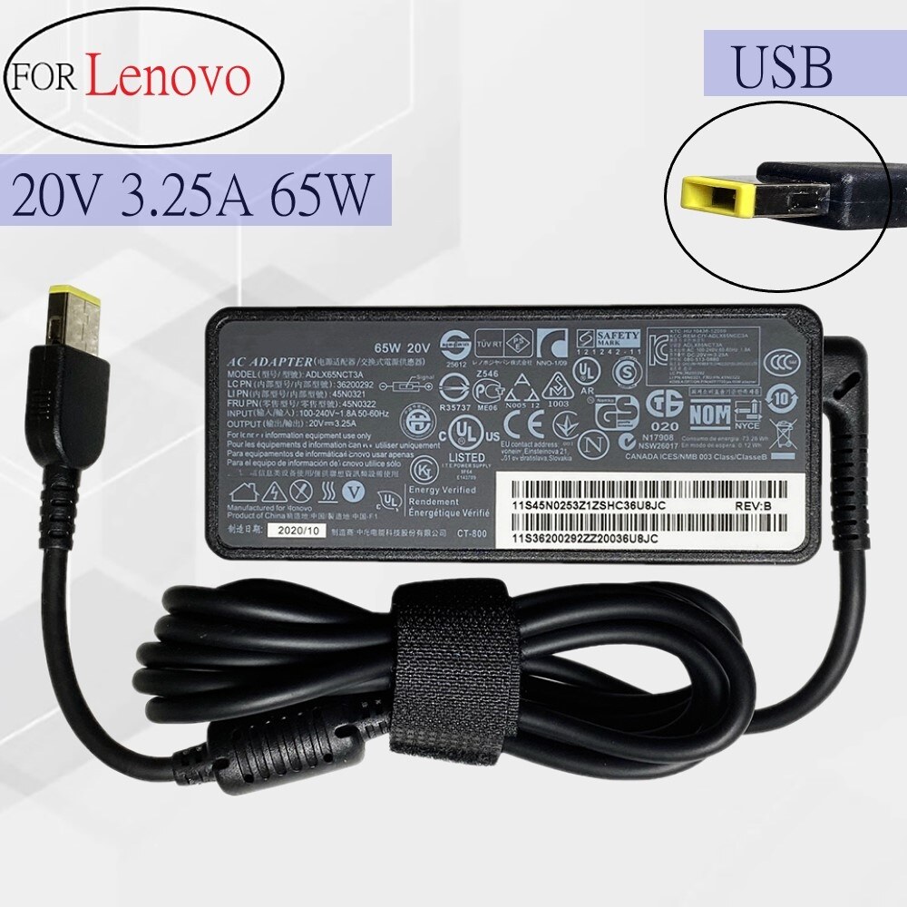 20V 3.25A 65W USB AC Power Adapter ชาร์จแล็ปท็อปสำหรับ Lenovo Thinkpad ...
