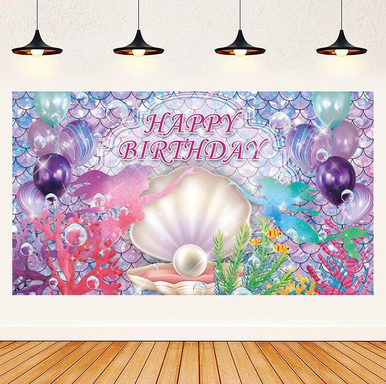 Mermaid Theme Background Birthday Party Decorations Banner Party Photo ...