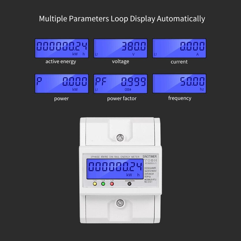 Hori sinotimerมัลติฟังก์ชั่RS485 MODBUS 3 เฟส 4P DIN Rail Energy Meter ...