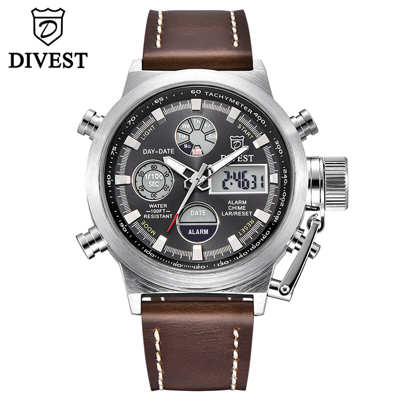DIVEST ใหม่นาฬิกาบุรุษแฟชั่นกีฬาผู้ชายไฟ LED ควอตซ์ดีจิทัลนาฬิกาสำหรับชายยอดนิยมแบรนด์หนังหรู ...