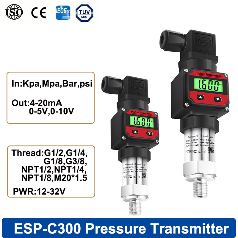 LCD Pressure Transmitter Pressure Range -1-0-1000bar Water Tank Oil Gas Sensor Pressure ...