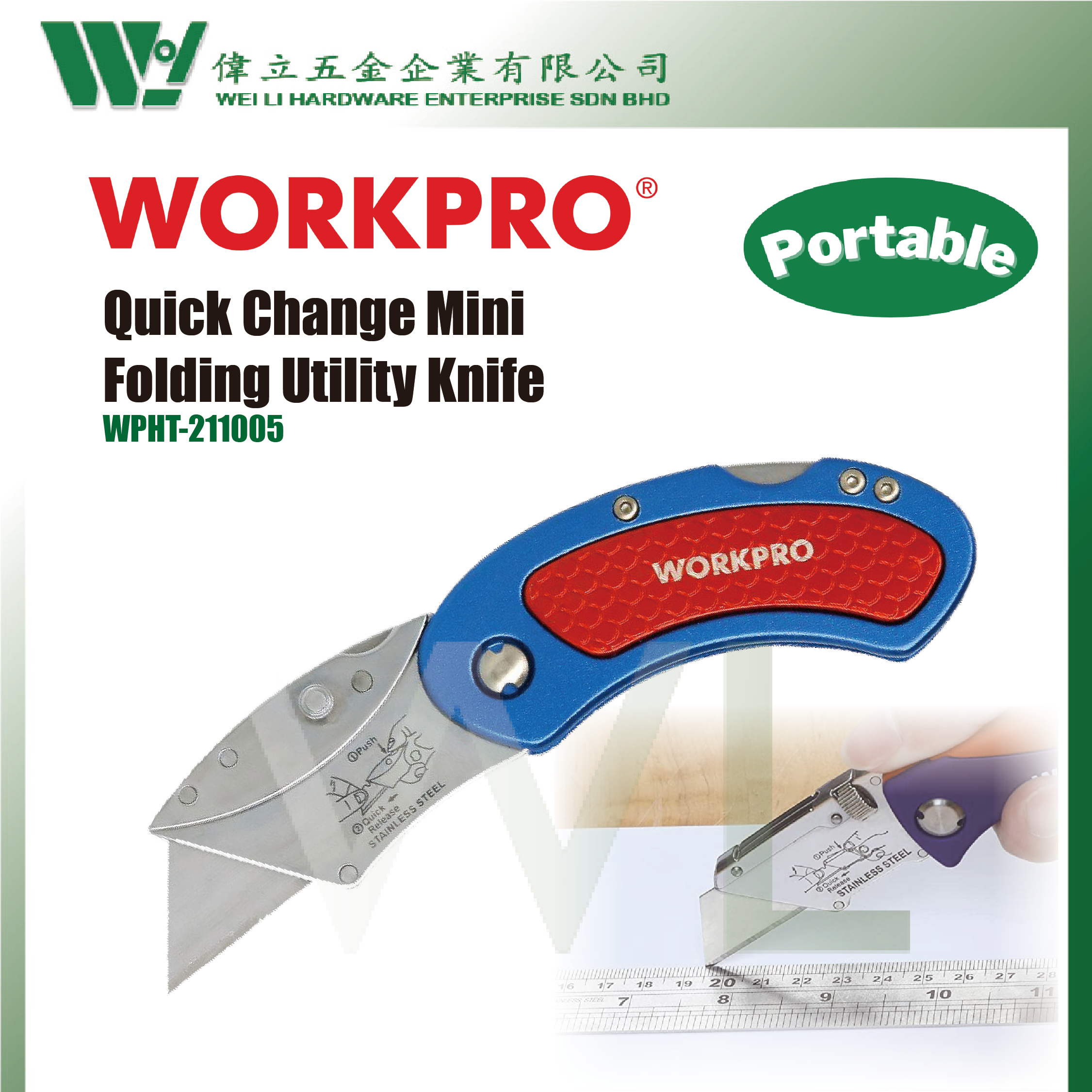 WORKPRO 3.5" Mini Aluminum Quick-Change Folding Utility Knife (WP211005 ...