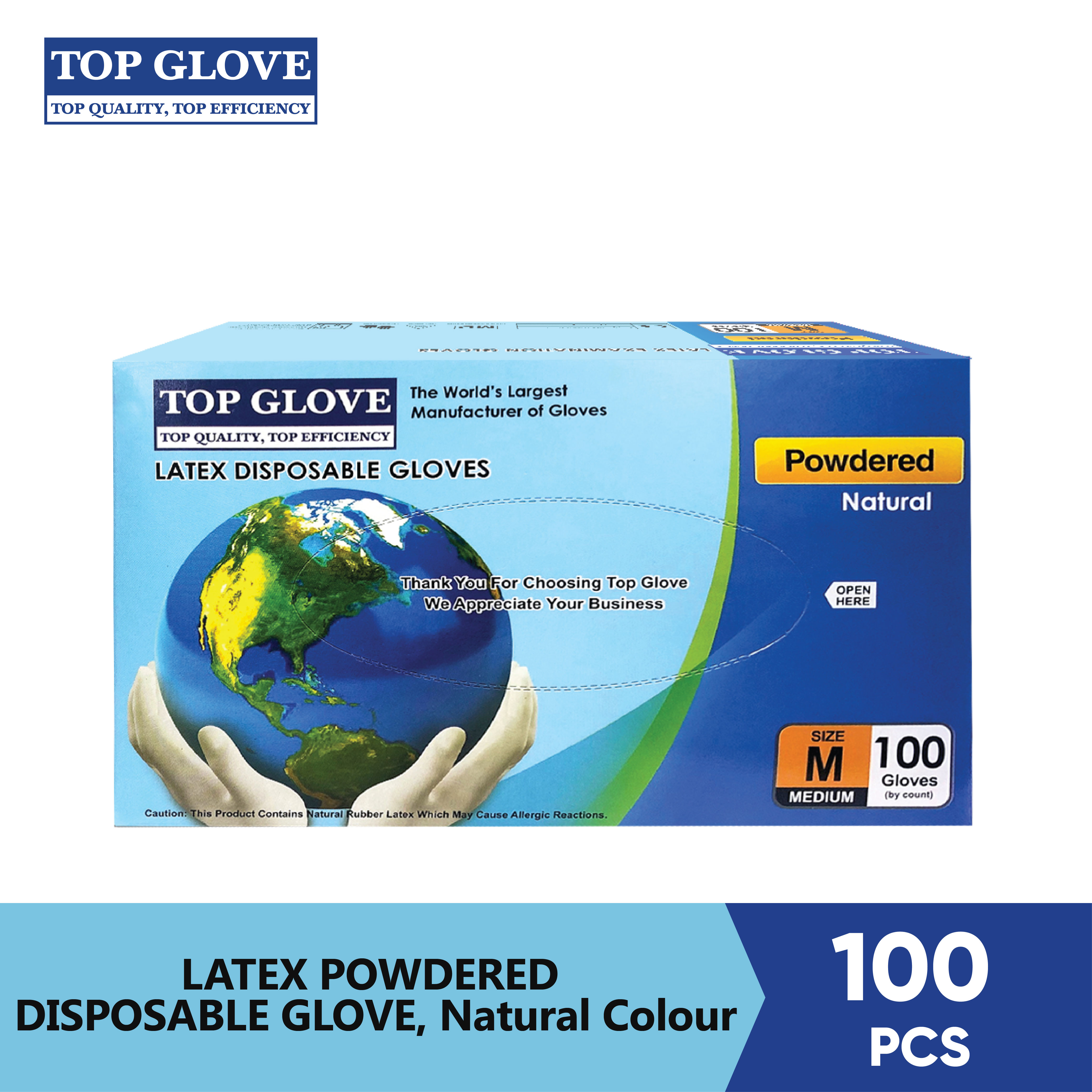 Top Glove Latex Disposable Powdered Glove, Natural Color |100 Pcs Per ...