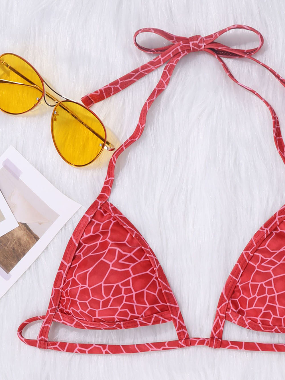 Micro Thong Red Print Bikinis Women's Swimsuits Cut Out Swimwear Push ...