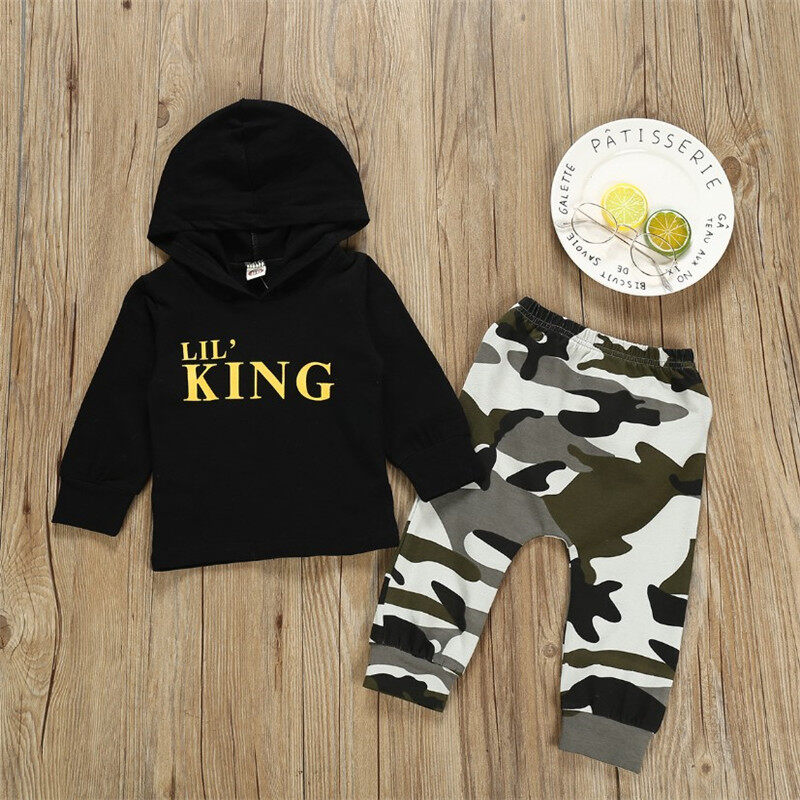 XZM Toddler Kids Baby Boys Hooded Letter Print Pullover Sweater T-shirt Tops + Long Pants ...
