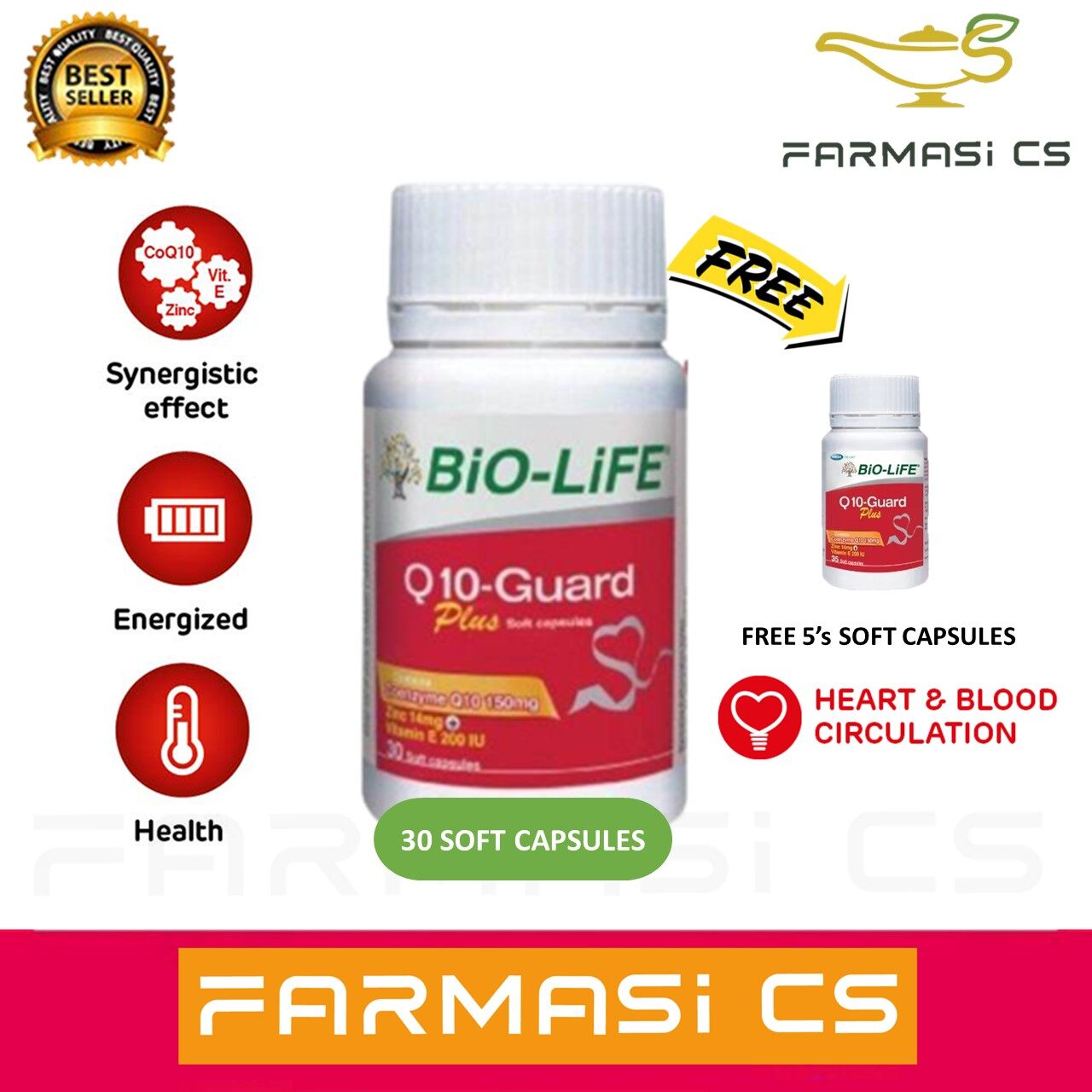 BIO-LIFE Q10-Guard Plus 30 soft capsules Foc 5's Q10 guard plus EXP:03/ ...