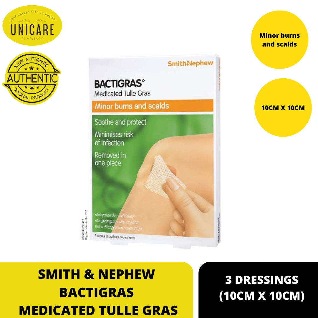 SMITH & NEPHEW BACTIGRAS MEDICATED TULLE GRAS 10CM X 10CM 3'S | Lazada