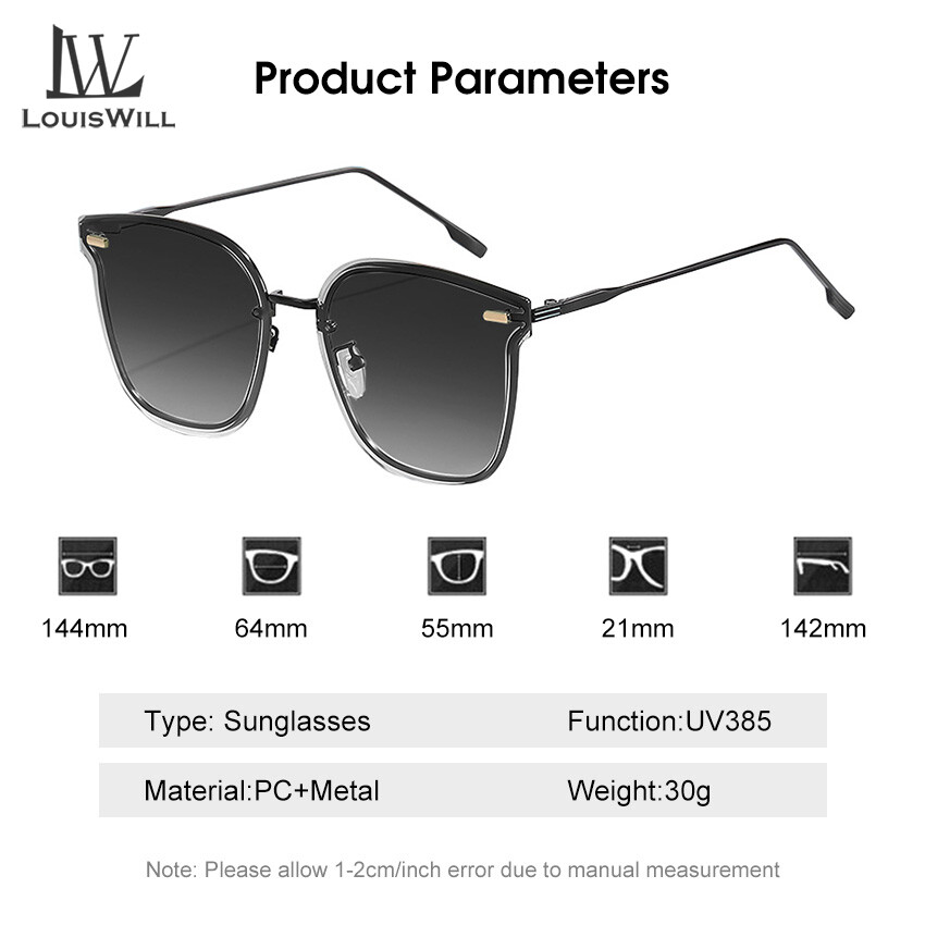 LouisWill แว่นตากันแดดผู้หญิงแว่นตากันแดดแฟชั่นฤดูร้อนป้องกัน UV385ไร้กรอบแว่นกันแดดไล่ระดับสี ...