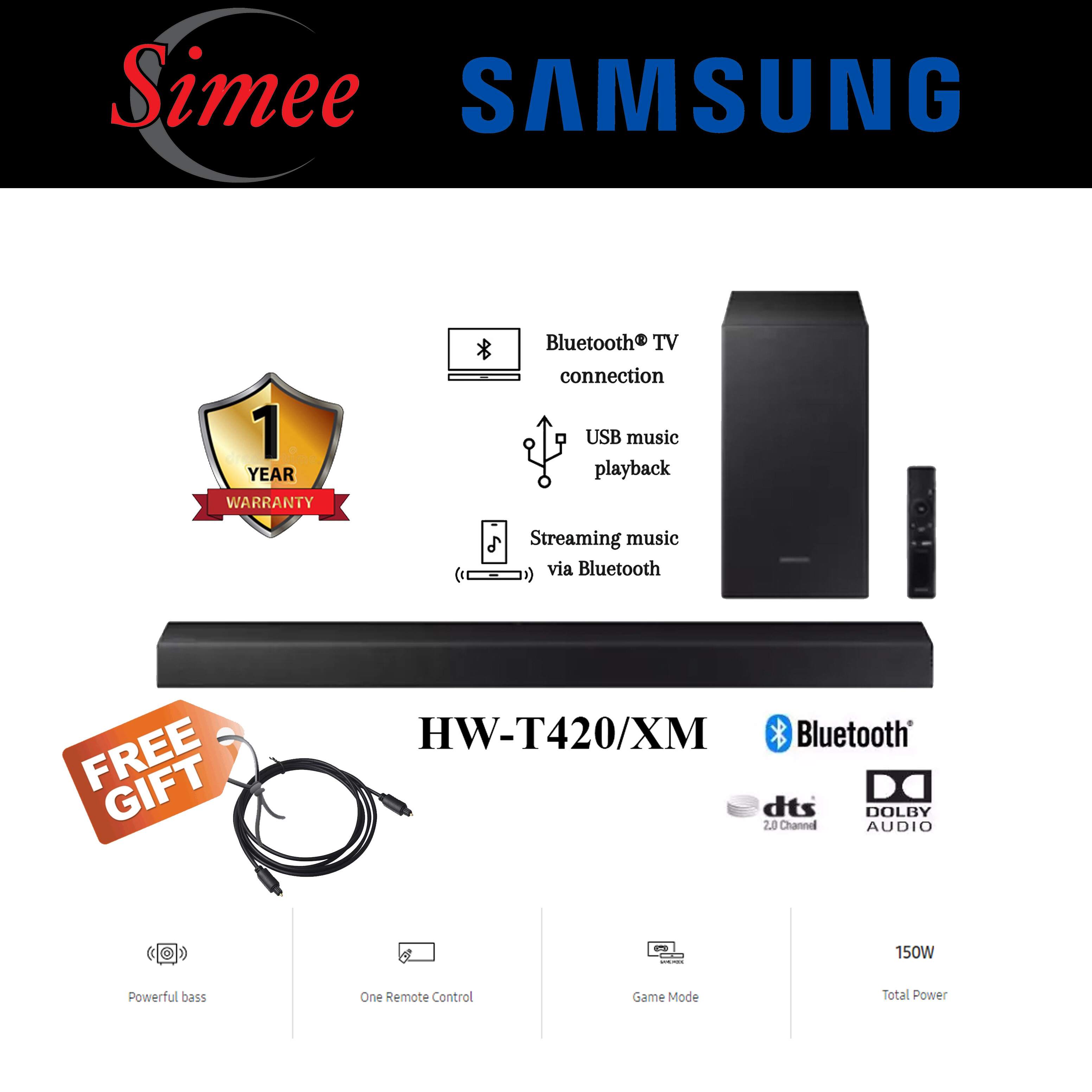 Samsung HW-T420 Soundbar 2.1ch 150W with Sub-woofer HWT420/XM HWT420 ...