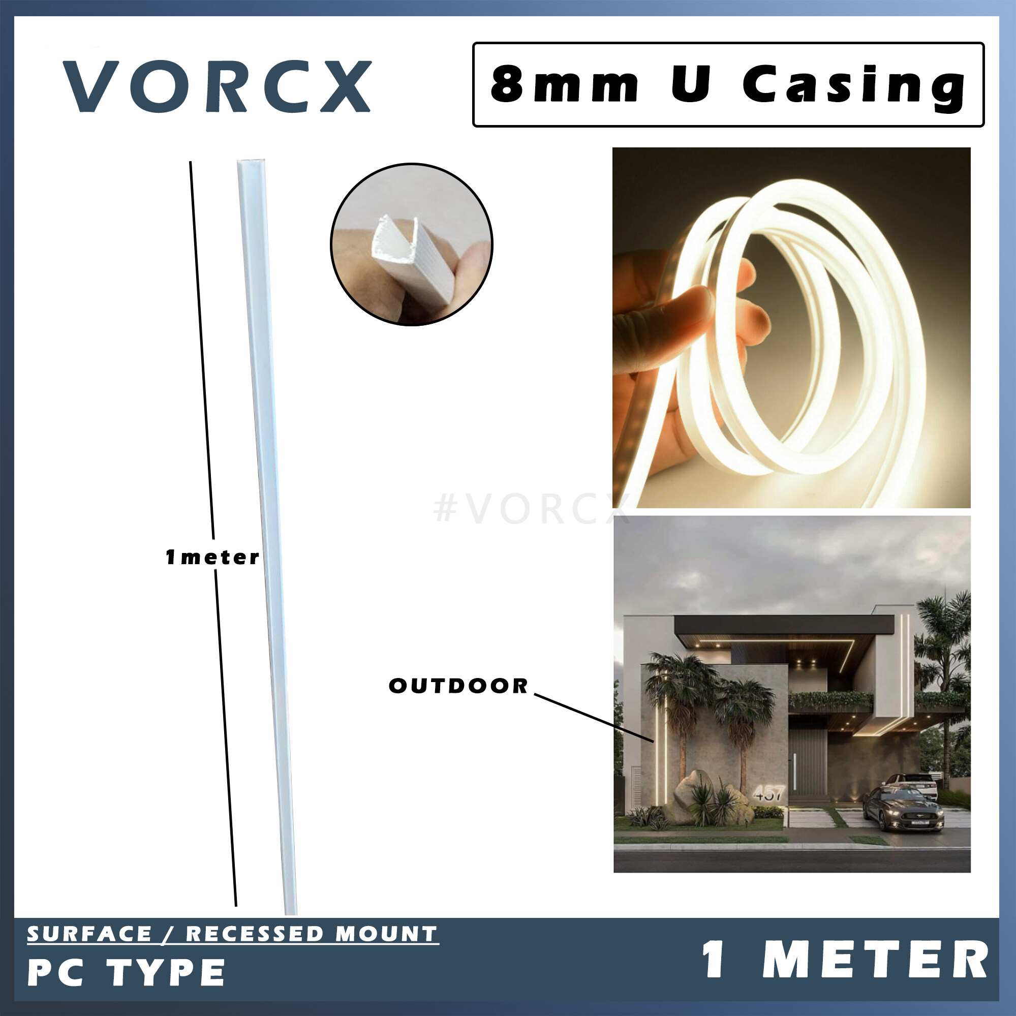 USC U Shape PVC Strip Casing 1meter for 8mm Neon LED Strip | Lazada