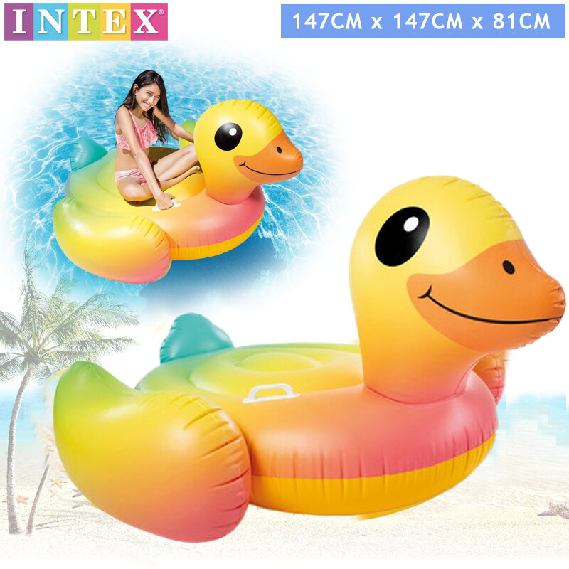 INTEX 57556 (NP48) Yellow Duck Floating Adult Swimming Pool Float Ride ...