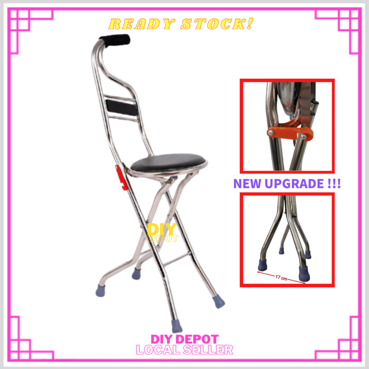 Portable 2 In 1 Folding Stainless Steel Lightweight Walking Stick With ...