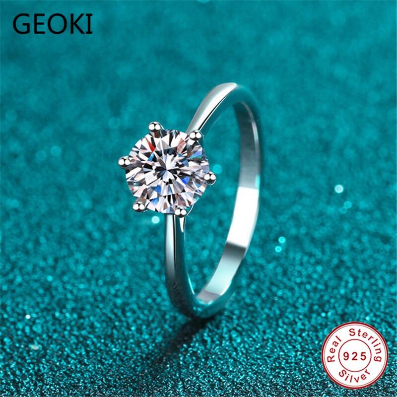 Geoki Original PT950 Stamped Round Perfect D Color VVS1 Moissanite Engagement Ring Women Luxury ...