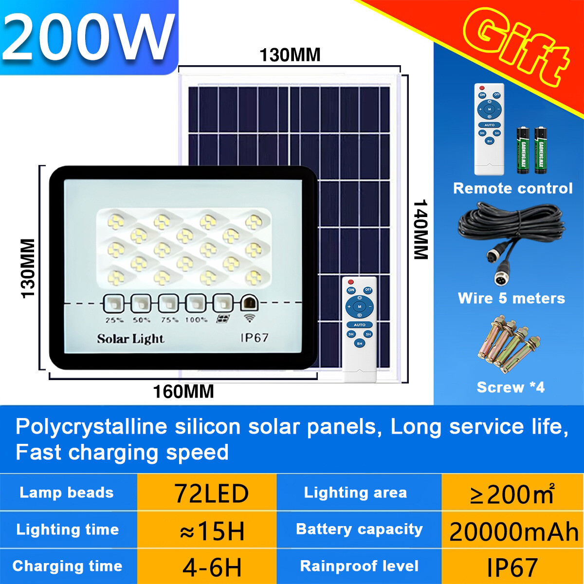 LED Solar Light Outdoor Waterproof indoor Flood Light heavy duty Sensor ...
