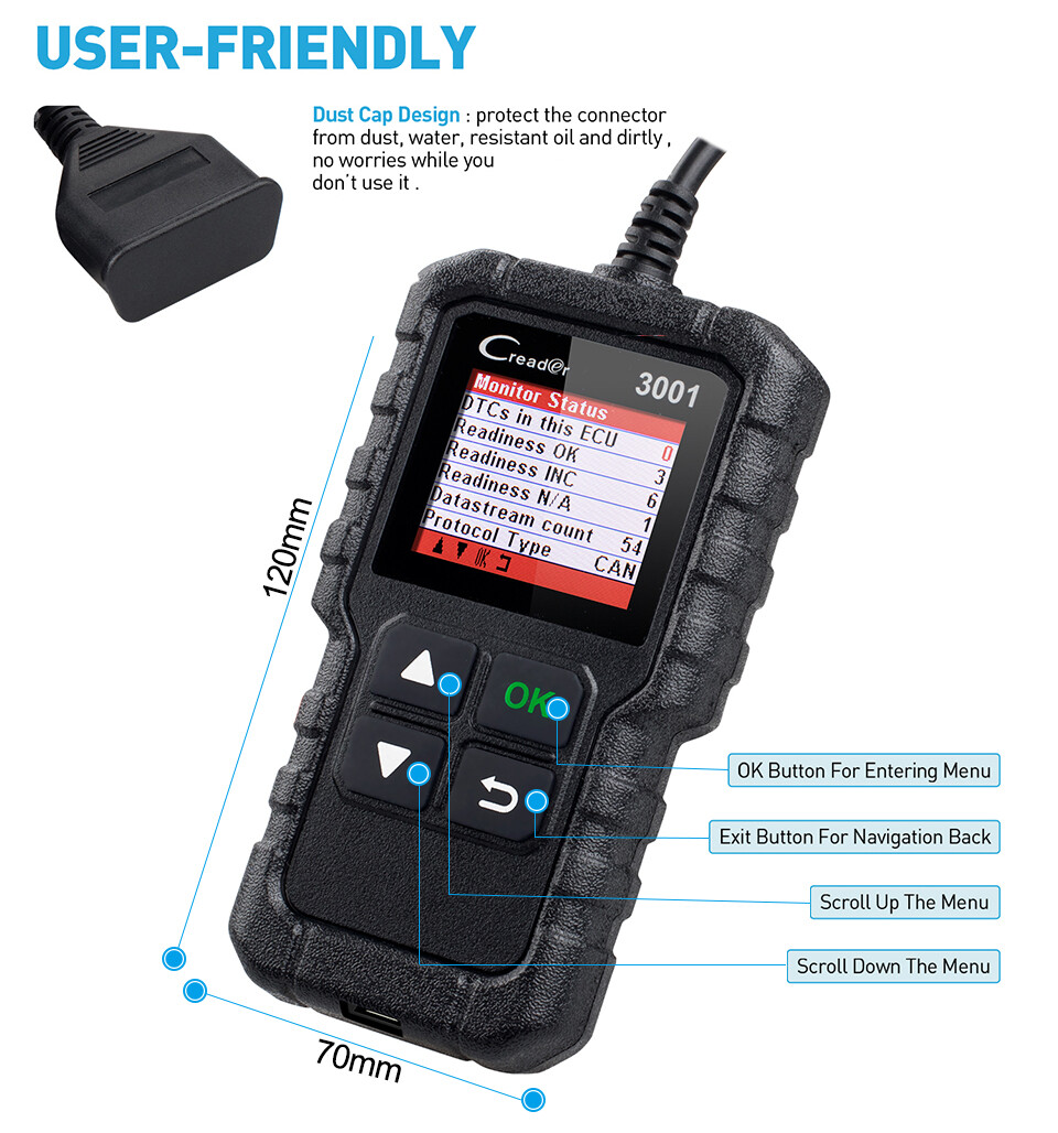 เต็ม OBD2 Code Reader Scanner รหัสอ่านสแกนเนอร์ Creader 3001 OBDII EOBD ...