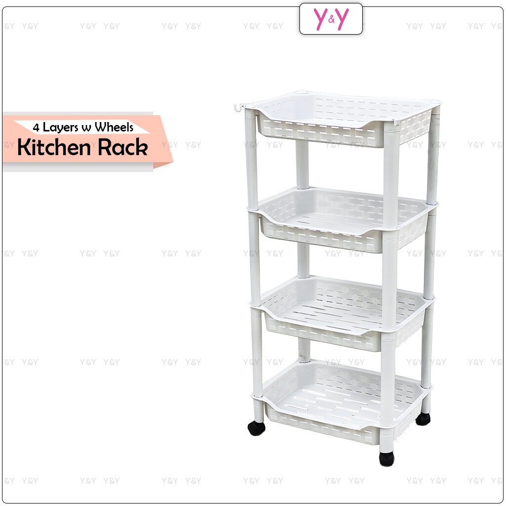 Kitchen Rack 4 Layer with Wheels / Plastic Kitchen Trolley ...