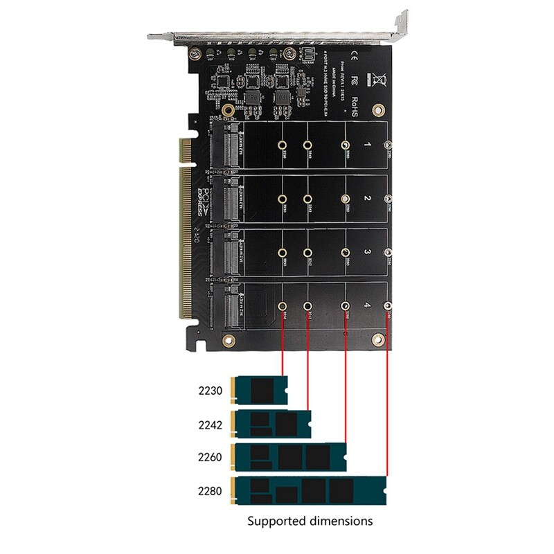 PCIE 4-Port M.2 NVEM SSD Expansion Card Computer Motherboard Solid ...