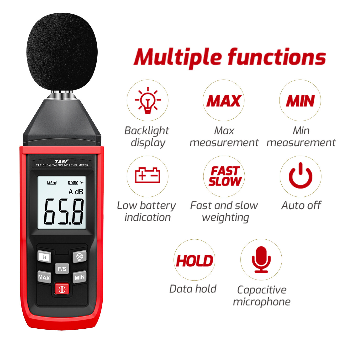BO YIN TASI TA8151 Digital Sound Level Meter SLM Household Noise Tester ...