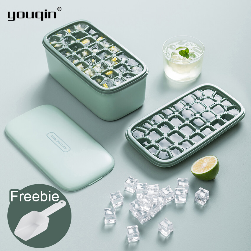 youqin 2-Layer Ice Maker Mold with Storage Box Ice Scoop PP Silicone ...
