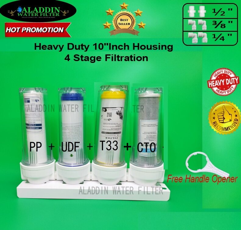 Heavy Duty 10" 4 Stage WATER FILTER /FULL Set with PP , UDF, T33 , CTO ...