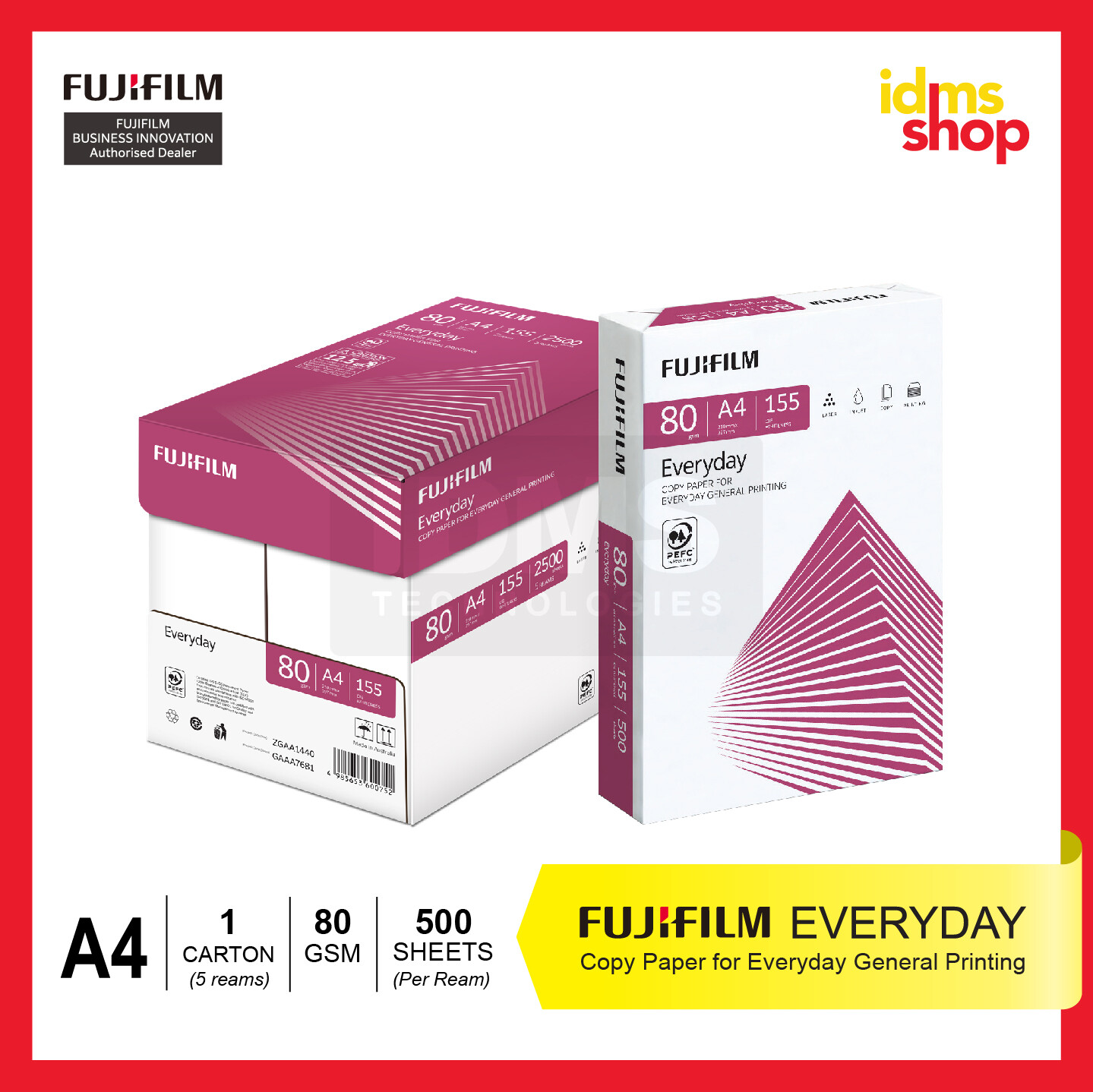 FUJIFILM Everyday A4 Paper 80gsm 1 Carton (5 reams) (Reliable, High ...