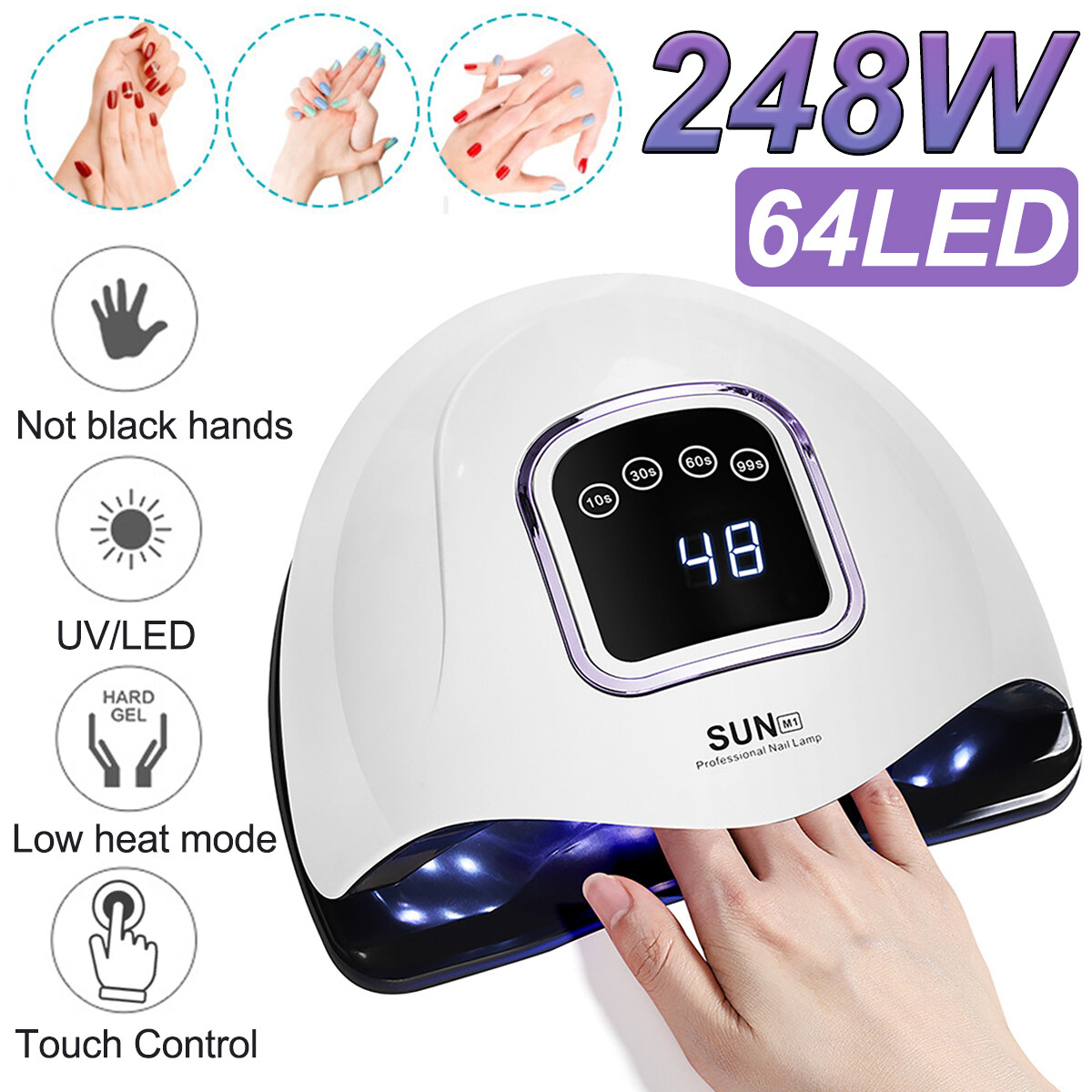 248W 64 LED Touch Control Professional UV ไดร์เป่าเล็บเจลเครื่องอบเล็บ ...