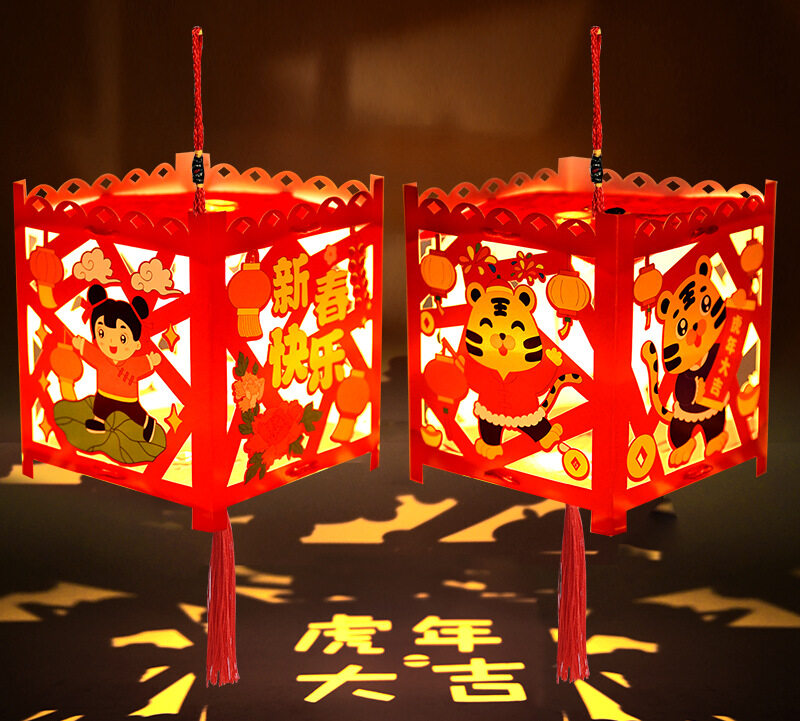 2023 Chinese New Year cartoon paper lantern led kids diy 春节装饰儿童纸灯笼手工 ...