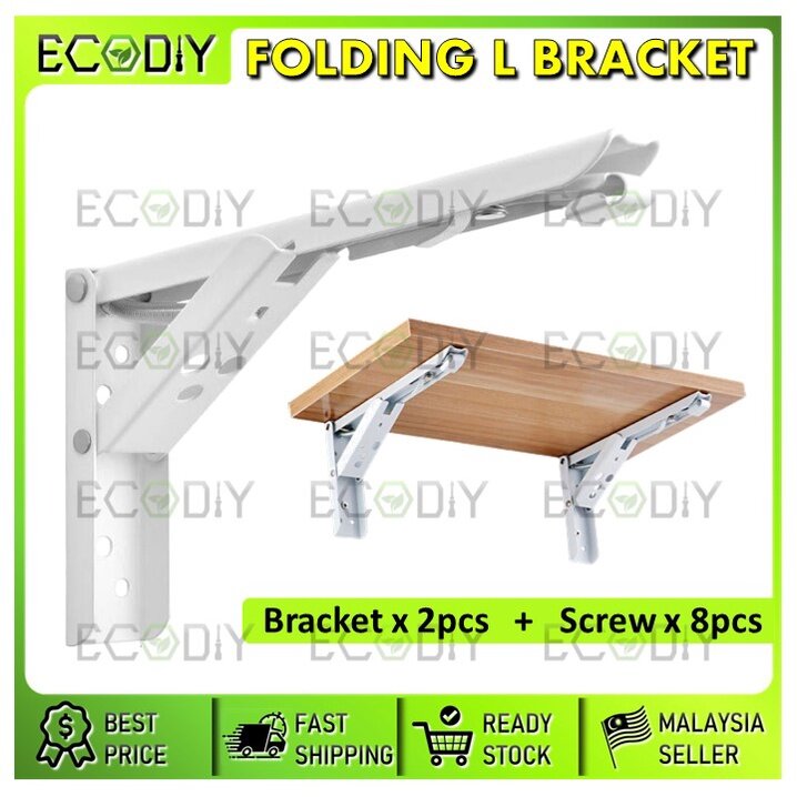 ECODIY🇲🇾 2pcs Folding Wall Shelf L Bracket with Spring Wall Mount Rack ...